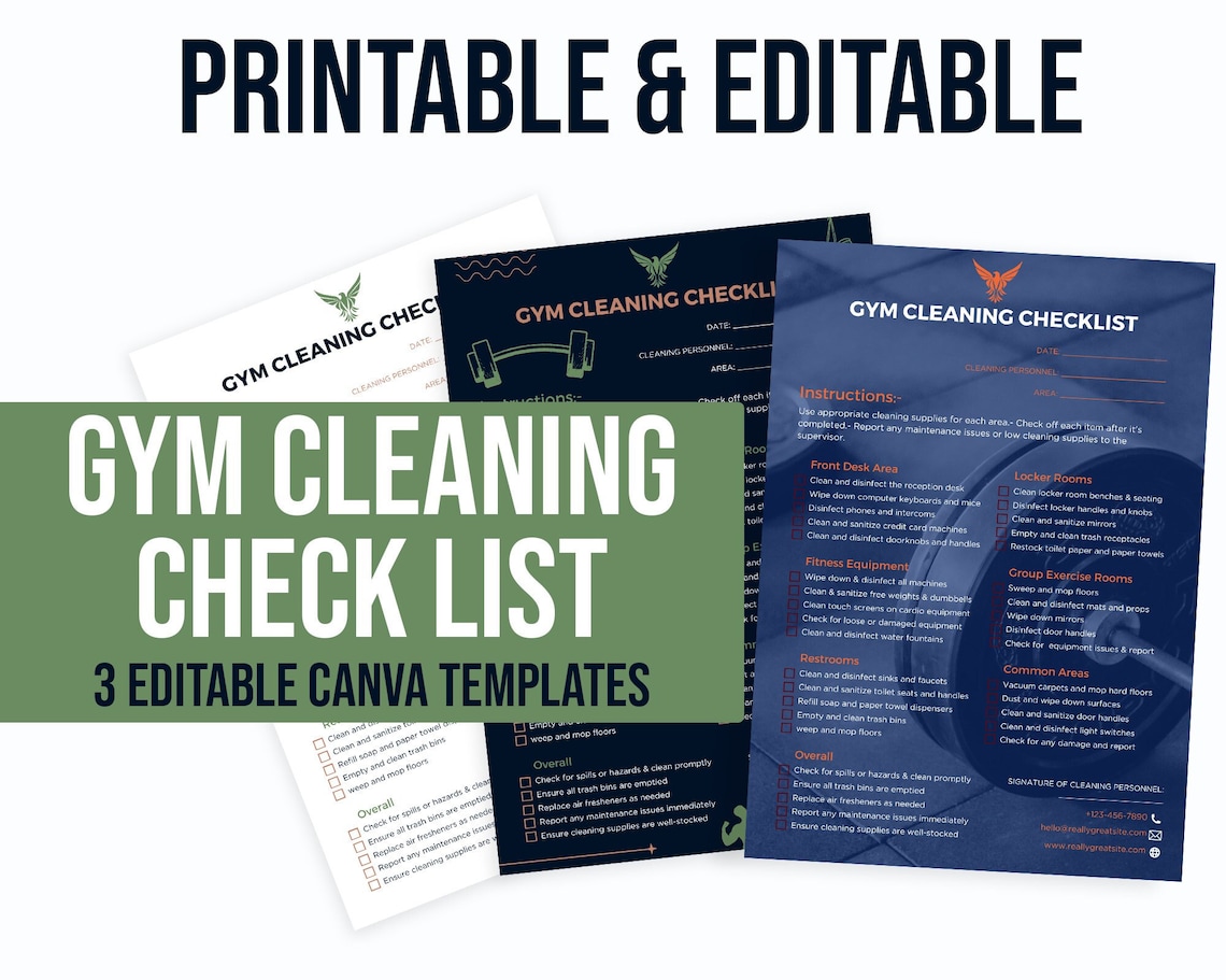 Printable Gym Cleaning Check List, Gym Cleaning, Editable Cleaning ...
