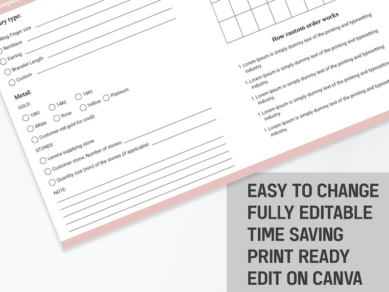 Editable Jewelry Order Form Template: Custom Design (CANVA) - Etsy
