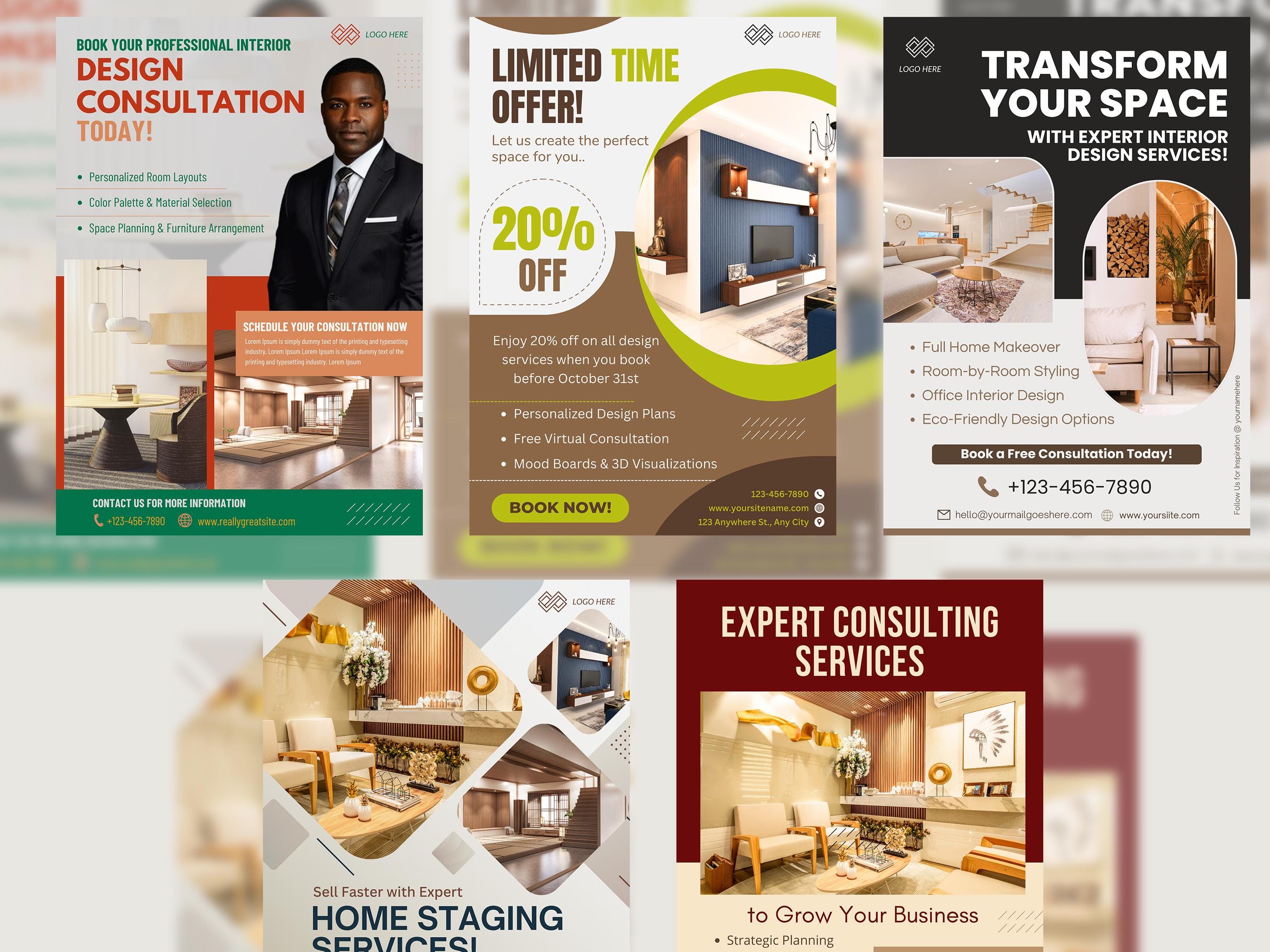 Interior Design Services Flyer Templates: Editable CANVA Design ...
