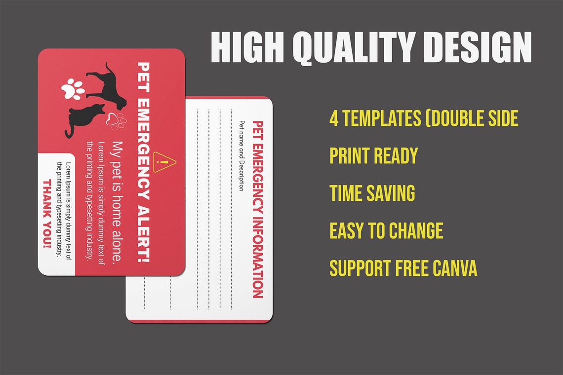 Pet Emergency Contact Cards, Pet Home Alone Templates, Emergency Pets ...