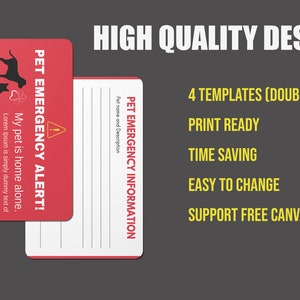 Pet Emergency Contact Cards, Pet Home Alone Templates, Emergency Pets ...
