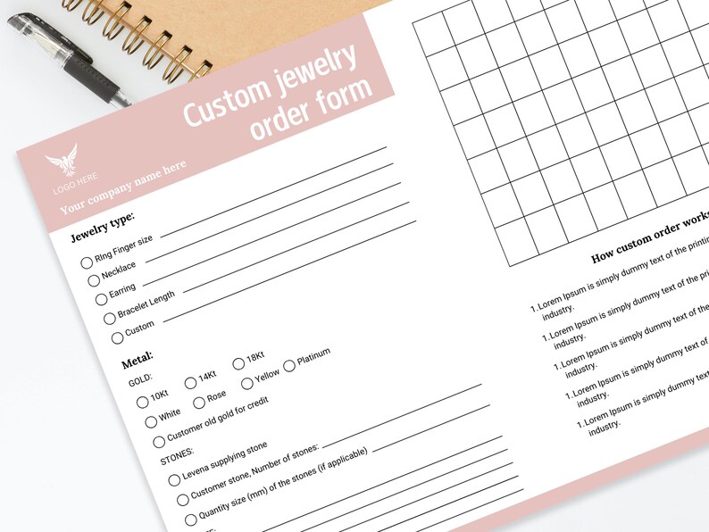 Editable Jewelry Order Form Template: Custom Design (CANVA) - Etsy