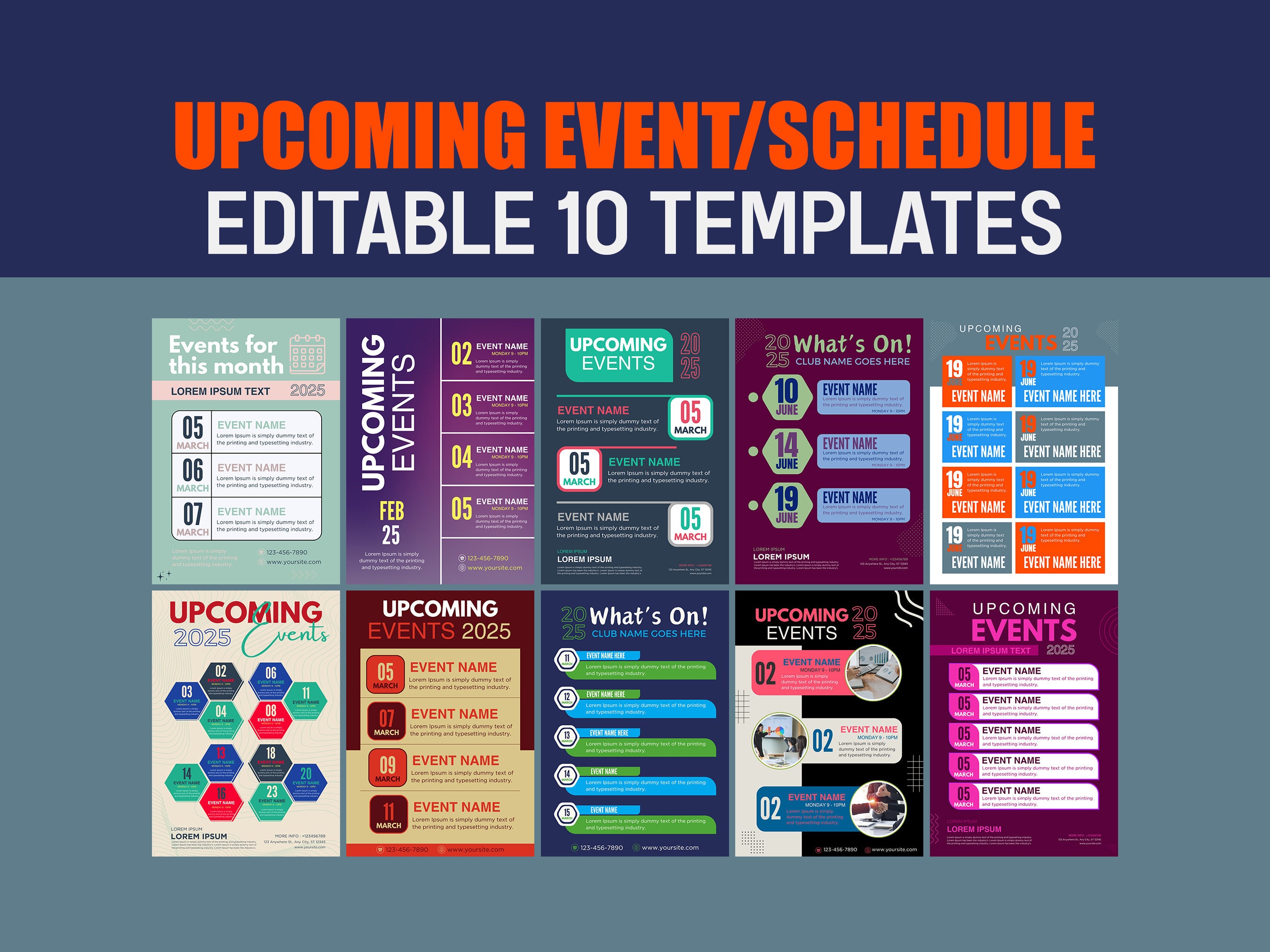 Editable Upcoming Events Templates, Upcoming Schedule Templates Bundle ...