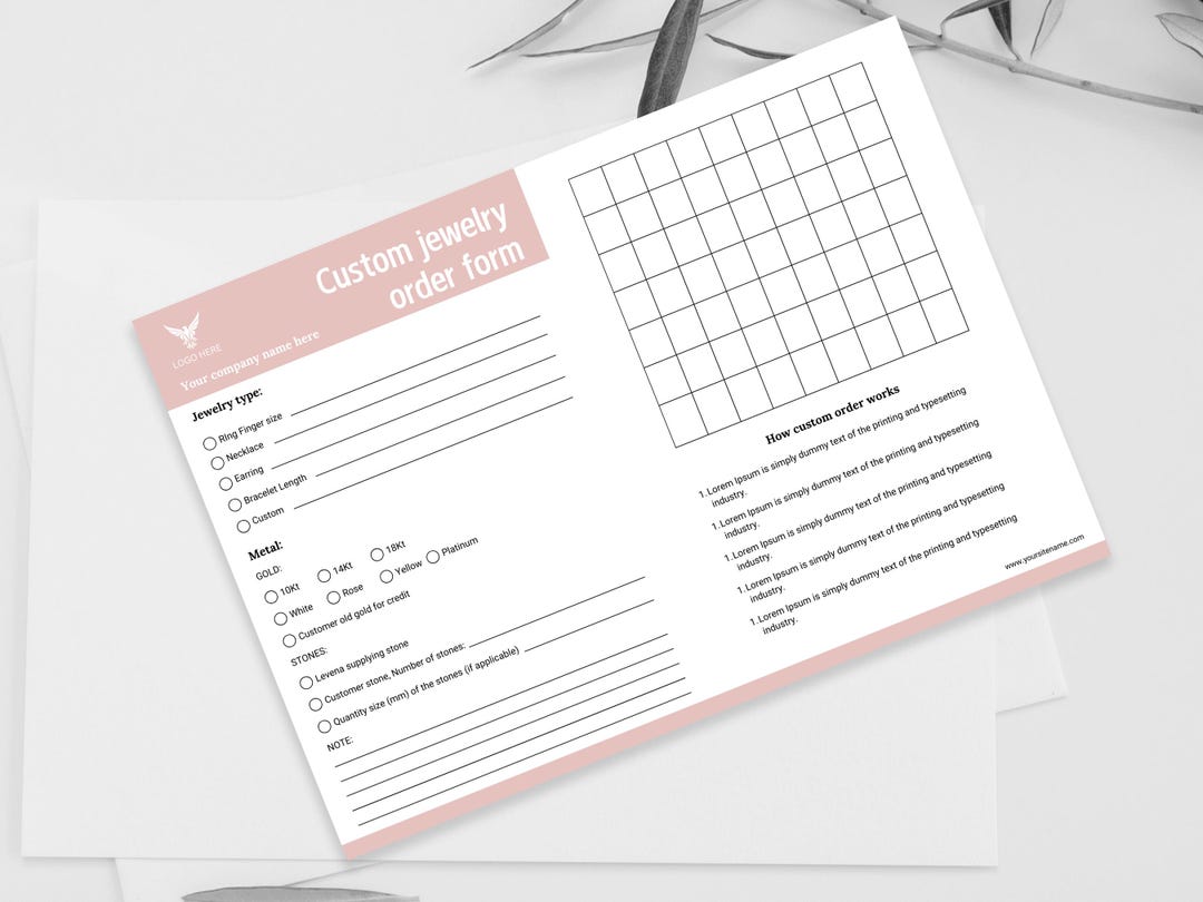 Editable Custom Jewelry Order Form Template Horizontal, Order Form ...