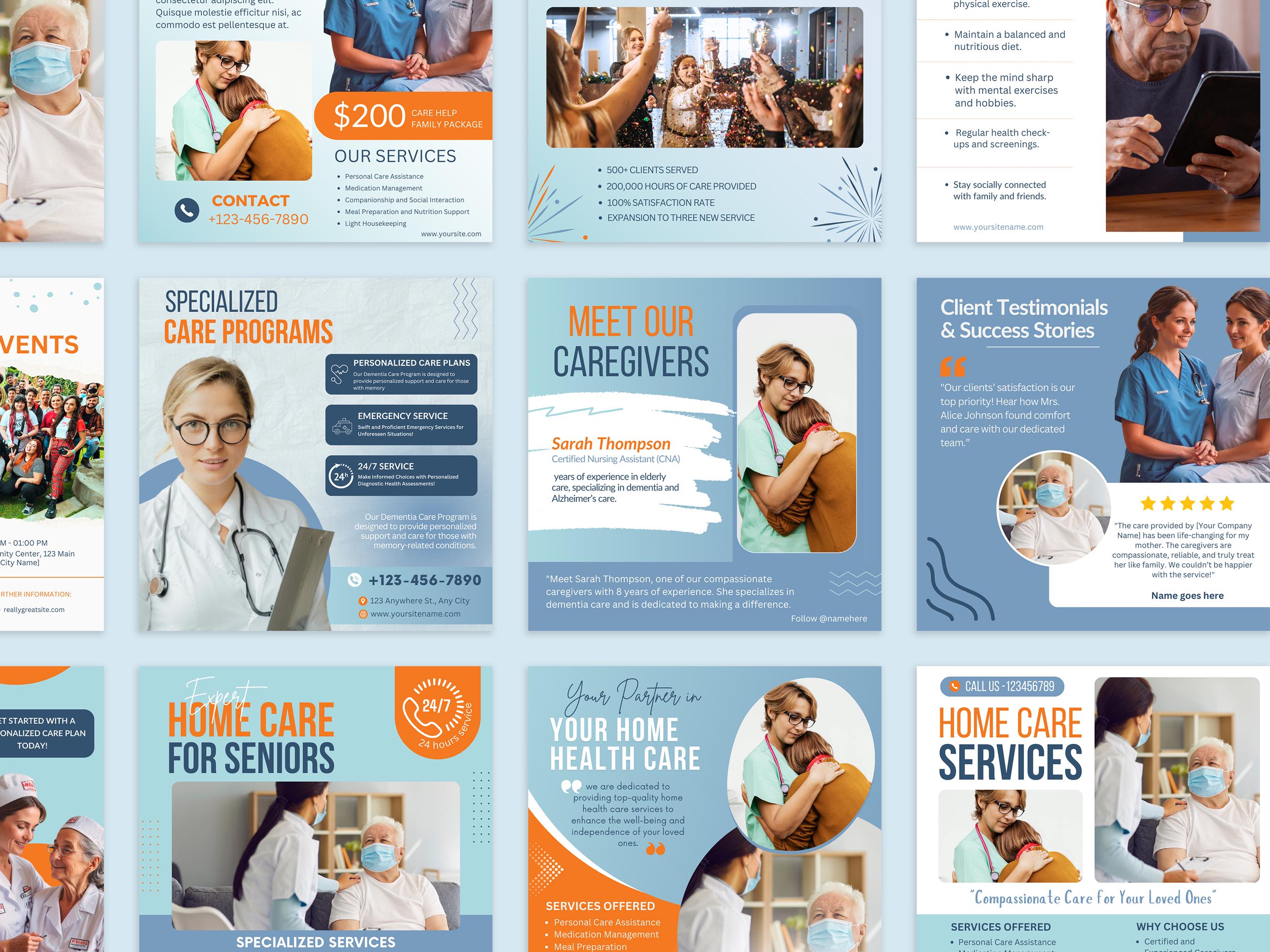 Homecare Social Media Post Templates: Nursing Care Canva (digital ...
