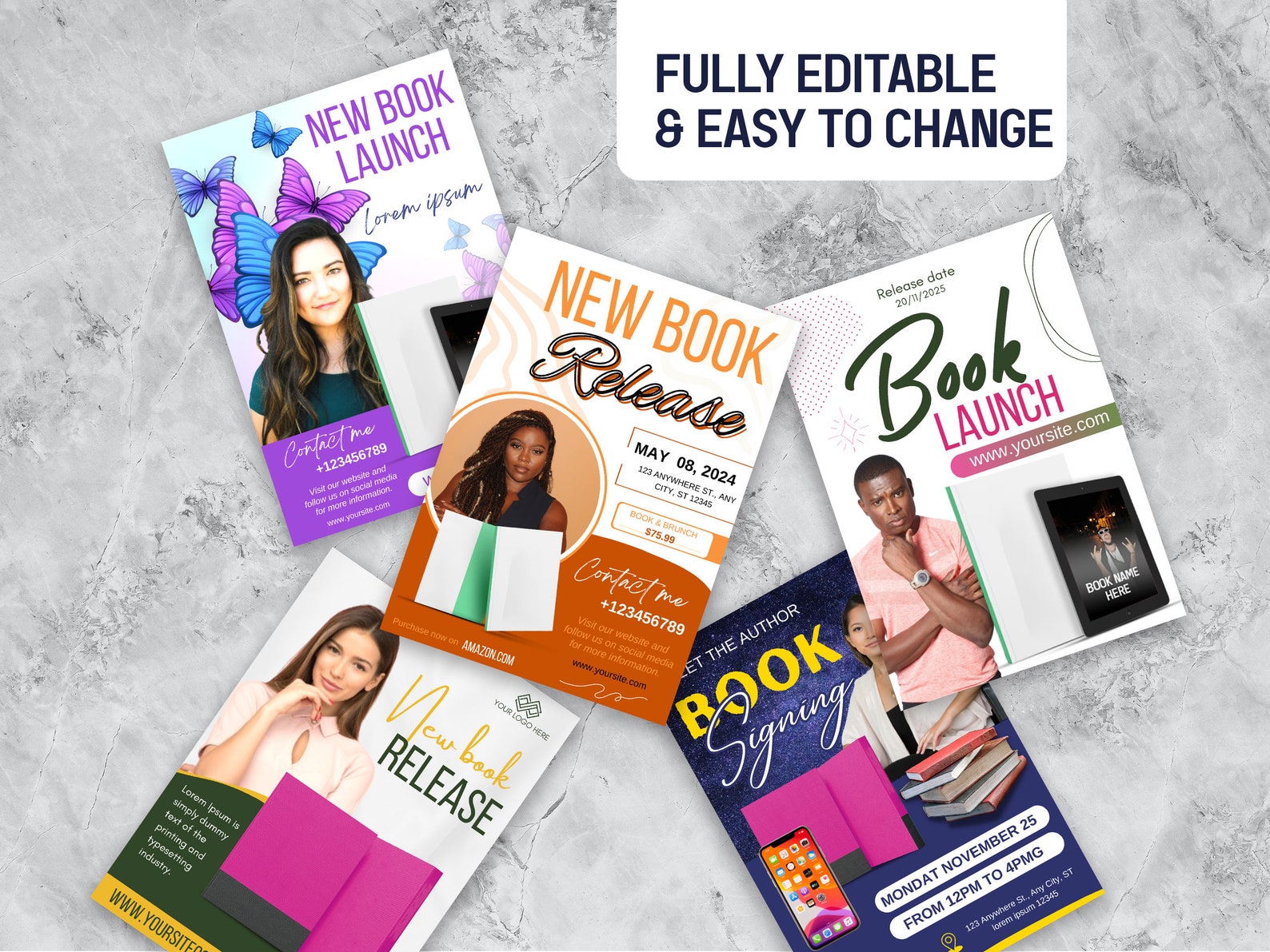 Editable Book Launch Flyer Template: Canva Author Event Poster (5 ...