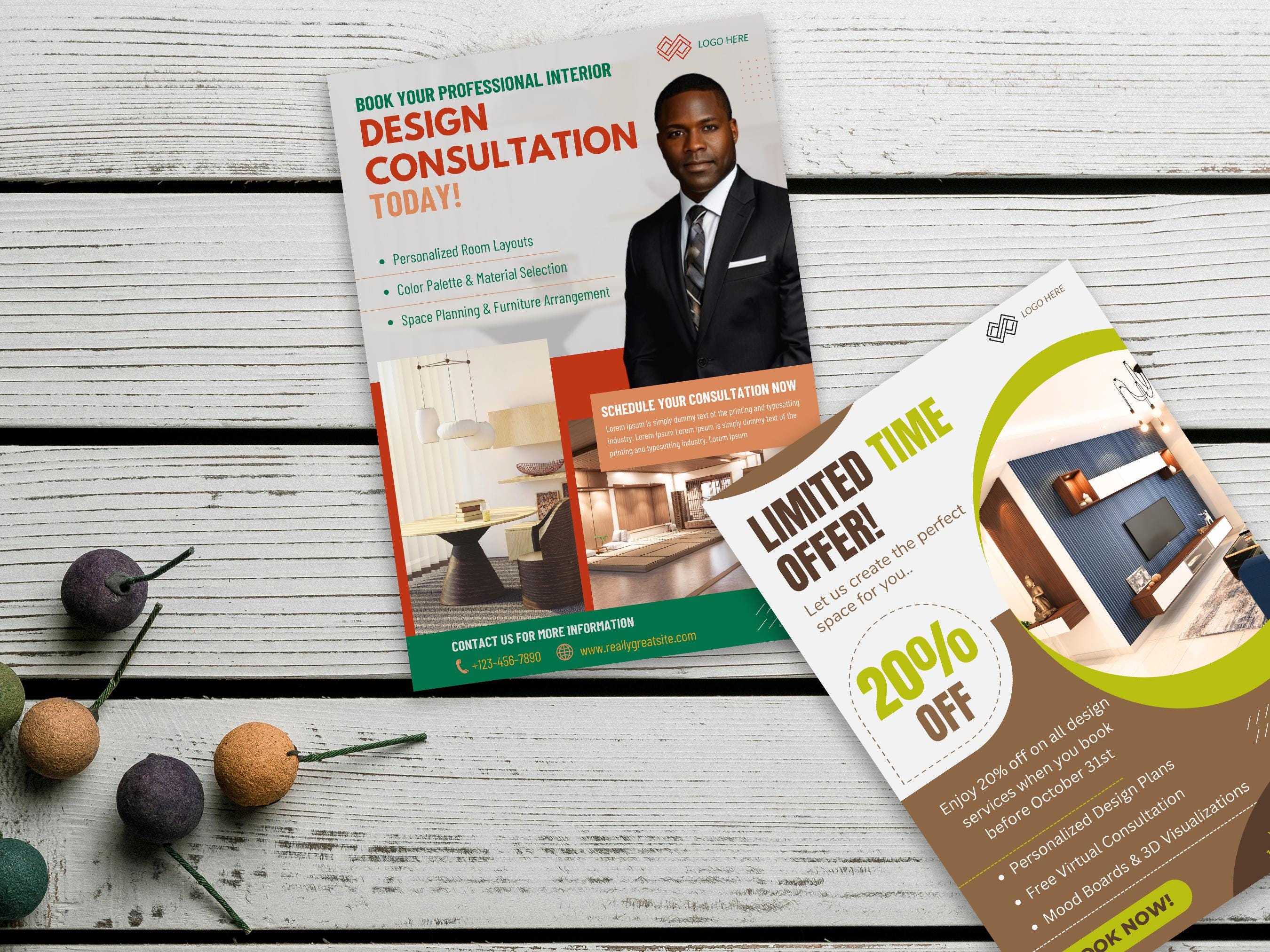 Interior Design Services Flyer Templates: Editable CANVA Design ...