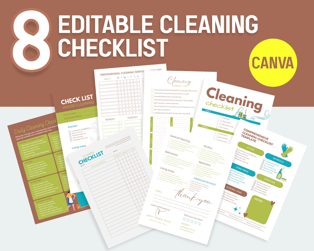 Editable Cleaning Checklist: 8 CANVA Templates (digital Download) - Etsy