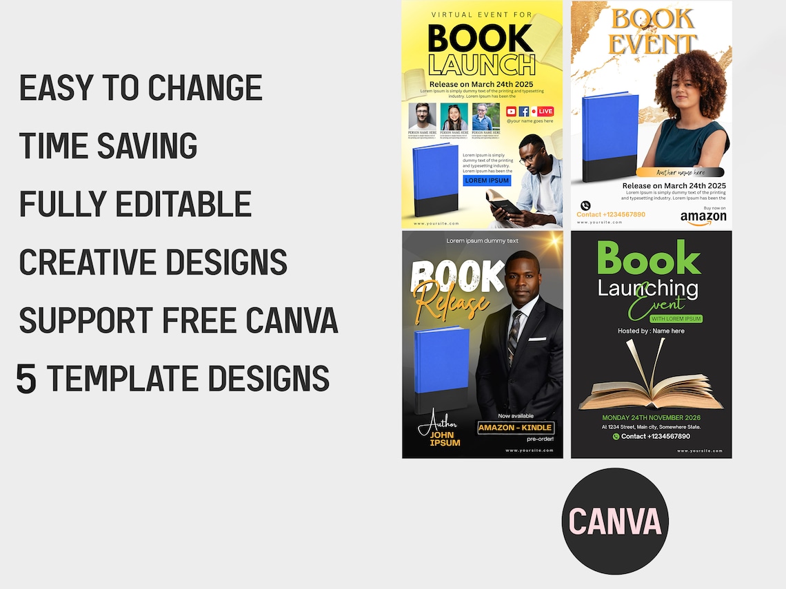 Editable Book Launch Flyer Template: Canva Event Poster (5 Designs) - Etsy