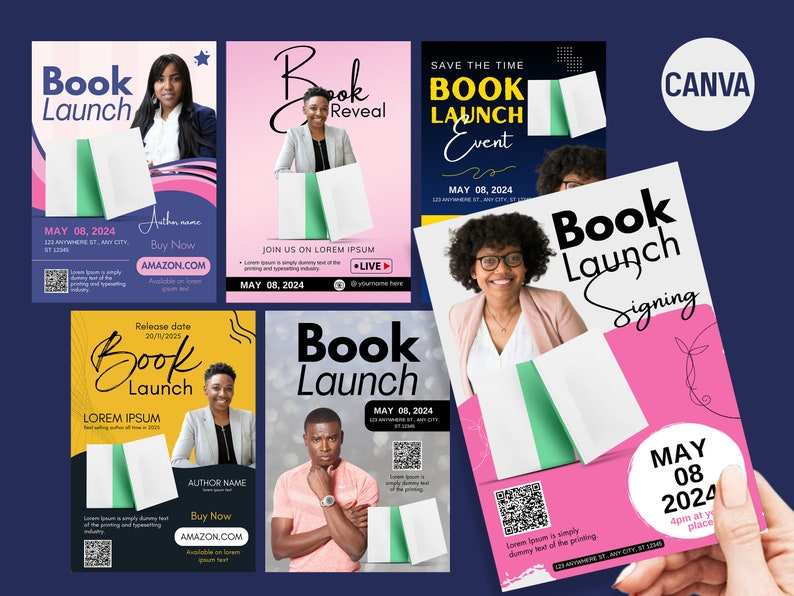 Editable Book Launch Flyer Template: Canva Event Designs (6 Templates ...