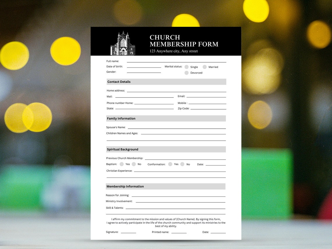 Editable Church Membership Form Template: Printable A4 (CANVA) - Etsy