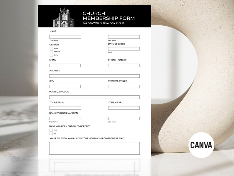 Editable Church Membership Form Template: A4 Canva (digital Download ...