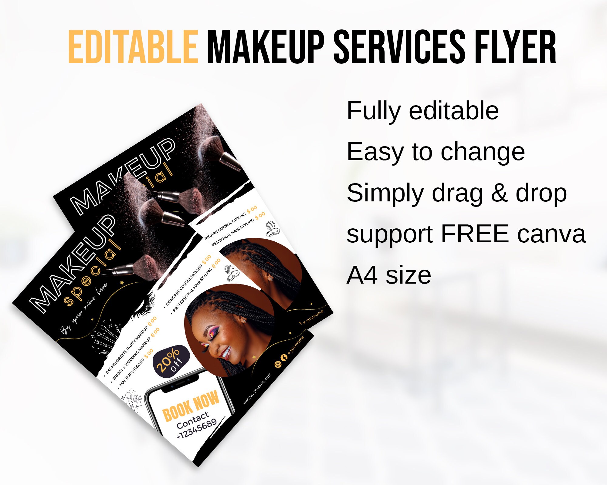 DIY Makeup Services Flyer, Makeup Service Flyer, Editable Makeup Flyer ...