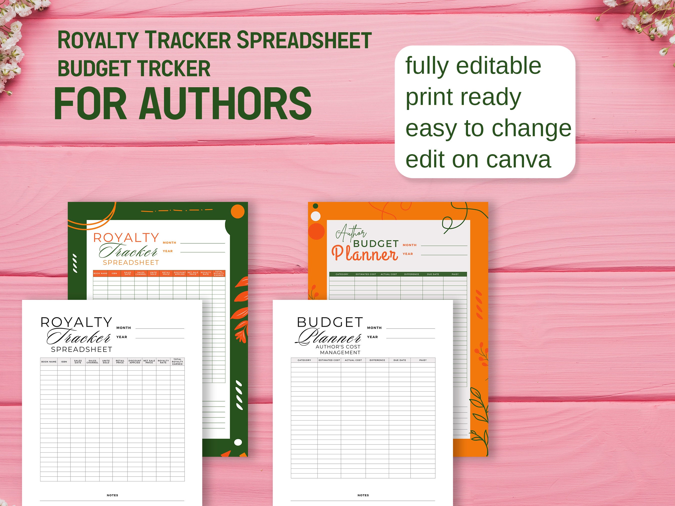 Author Royalty Tracker Spreadsheet, Author Budget Tracker, Book Expense ...
