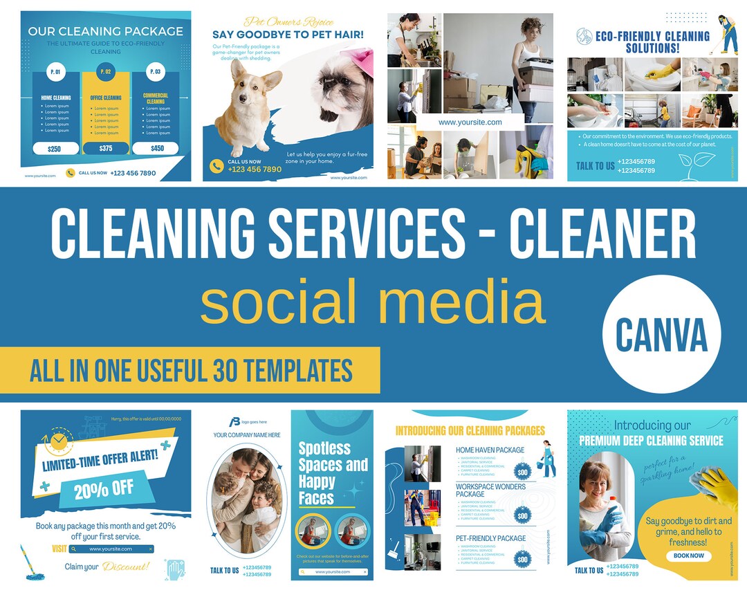 Cleaning Service Social Media Templates: 30 Canva Designs - Etsy
