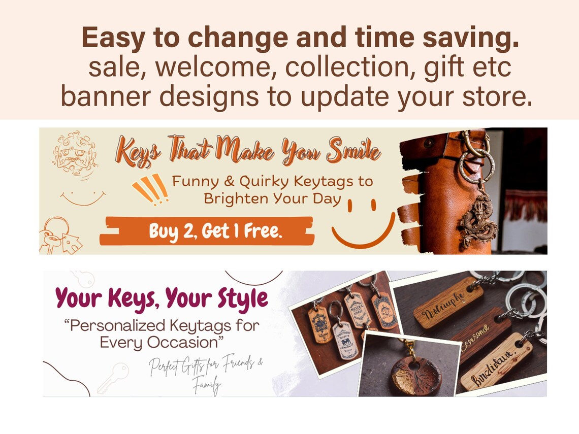 Keychain Etsy Shop Banner Template: Editable Canva Designs (digital ...