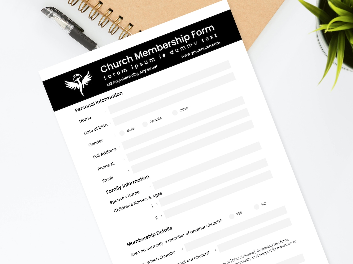 Editable Church Membership Form Template: A4 Canva (digital Download ...