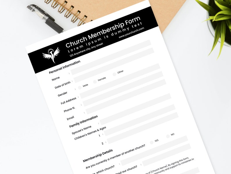 Editable Church Membership Form Template: A4 Canva (digital Download ...