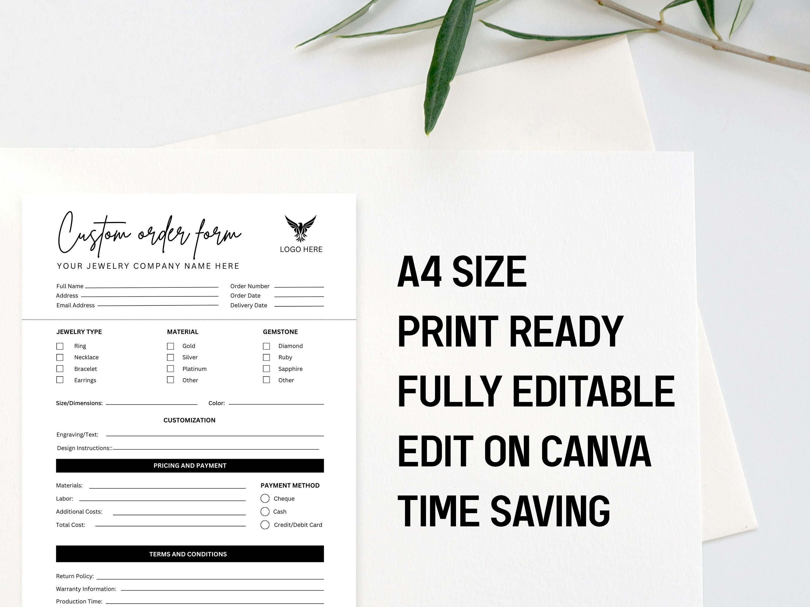 Custom Jewelry Order Form Template, Editable Custom Jewelry Order Form ...