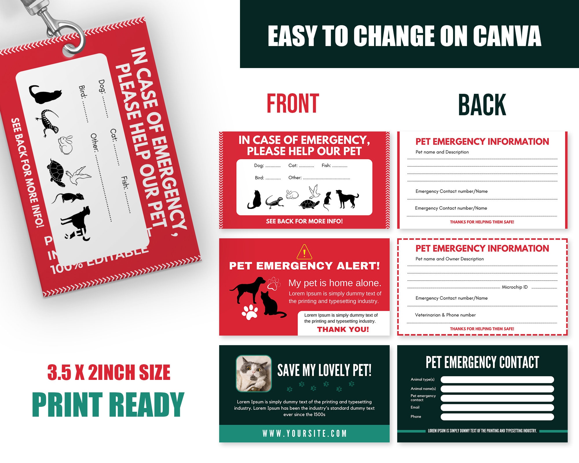 Pet Emergency Contact Cards, Pet Home Alone Templates, Emergency Pets ...