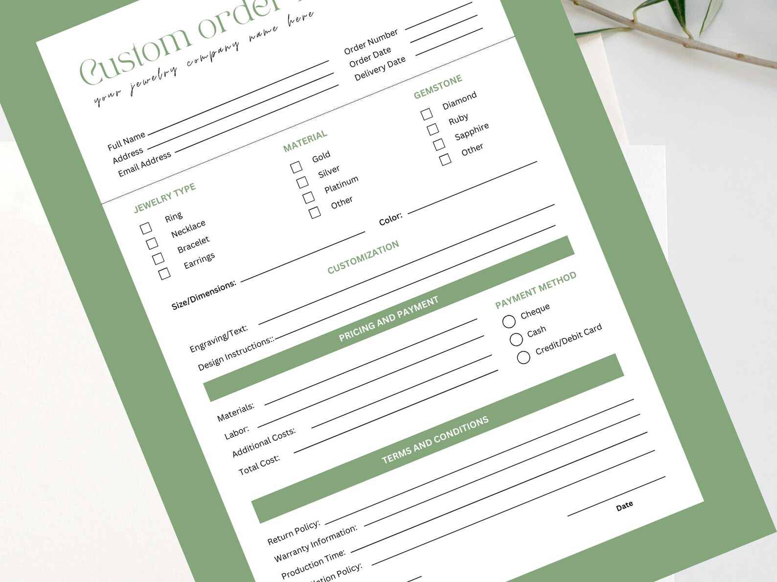 Custom Jewelry Order Form Template, Editable Custom Jewelry Order Form ...