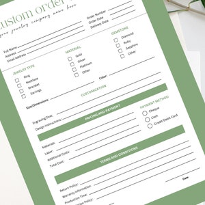 Custom Jewelry Order Form Template, Editable Custom Jewelry Order Form ...