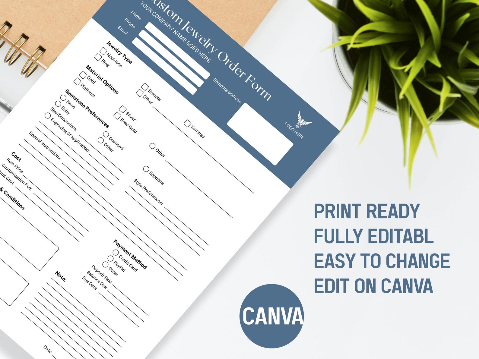 Editable Jewelry Order Form Template: Custom Business Form (CANVA) - Etsy