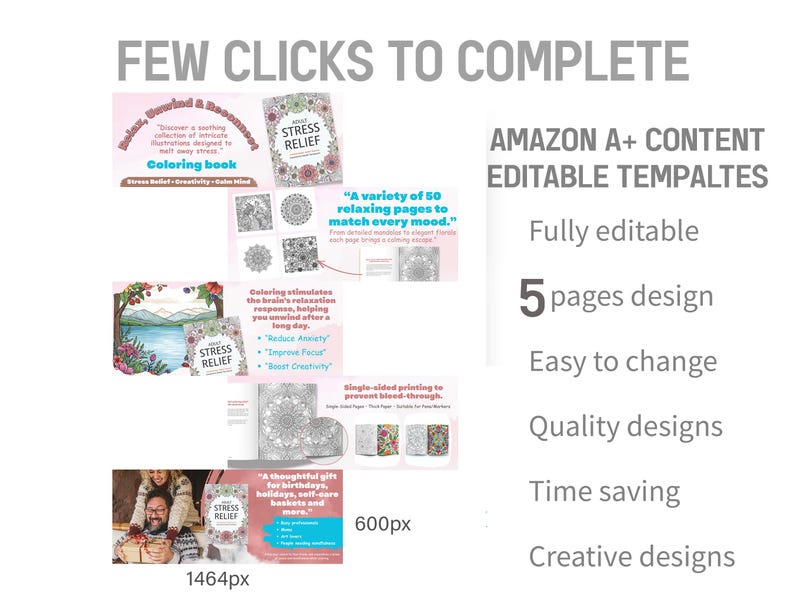 Adult Coloring Book Amazon A+ Content Template, CANVA Editable, A+ ...