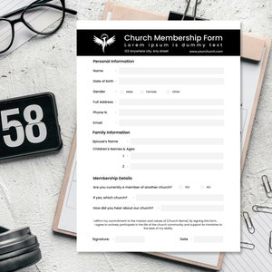 Editable Church Membership Form Template: A4 Canva (digital Download ...