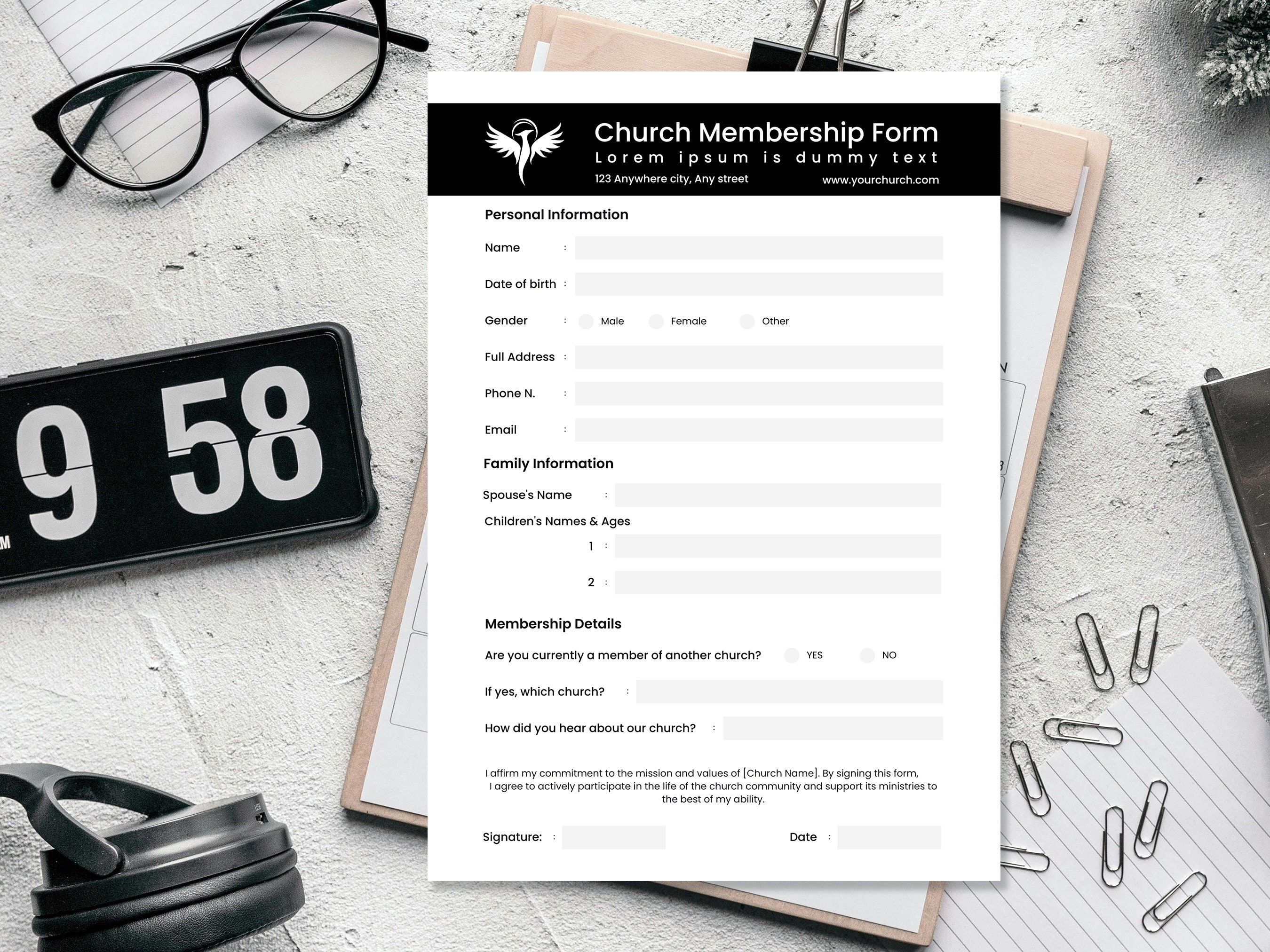 Editable Church Membership Form Template: A4 Canva (digital Download ...