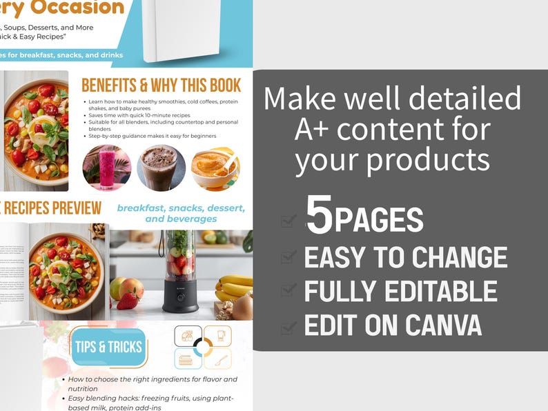 Editable A+ Content Template for Blender Recipe Book Listings ...