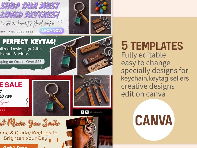 Keychain Etsy Shop Banner Template: Editable Canva Designs (digital ...