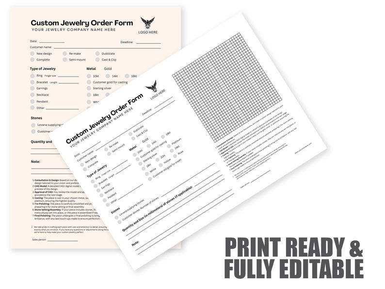 Custom Jewelry Order Form Template: Editable Canva Design (digital ...