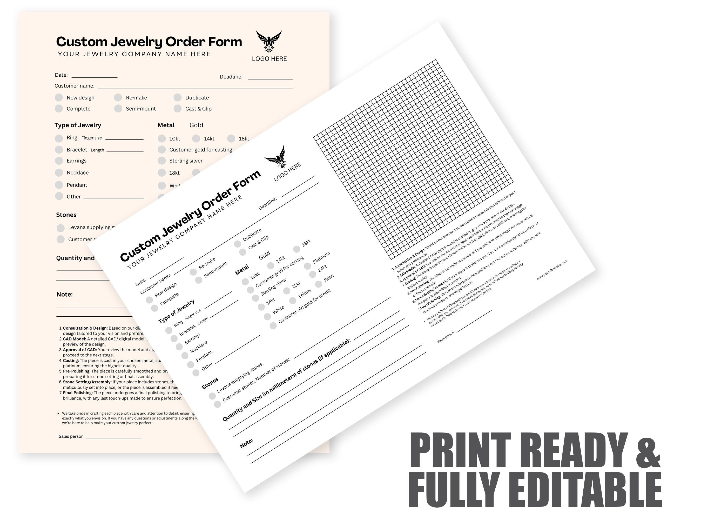 CANVA Custom Jewelry Order Form Template, Custom Jewelry Form ...