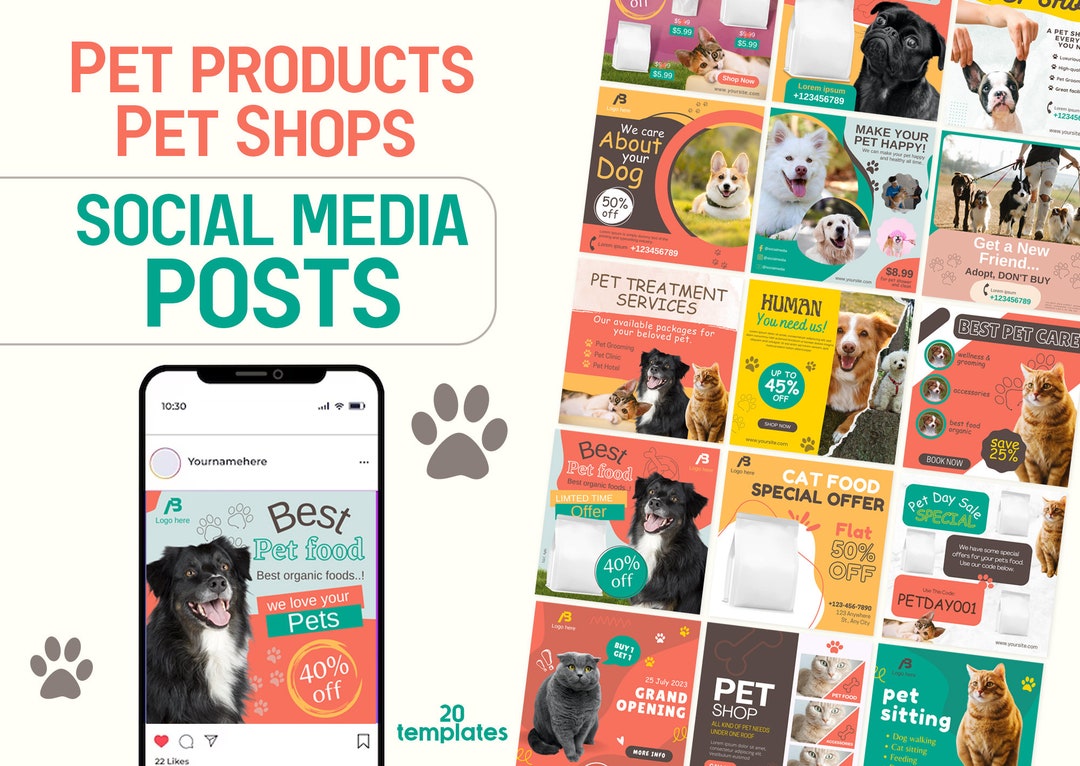 Pet Products Social Media Posts, Pet Shops Social Media Bundle, Pets ...