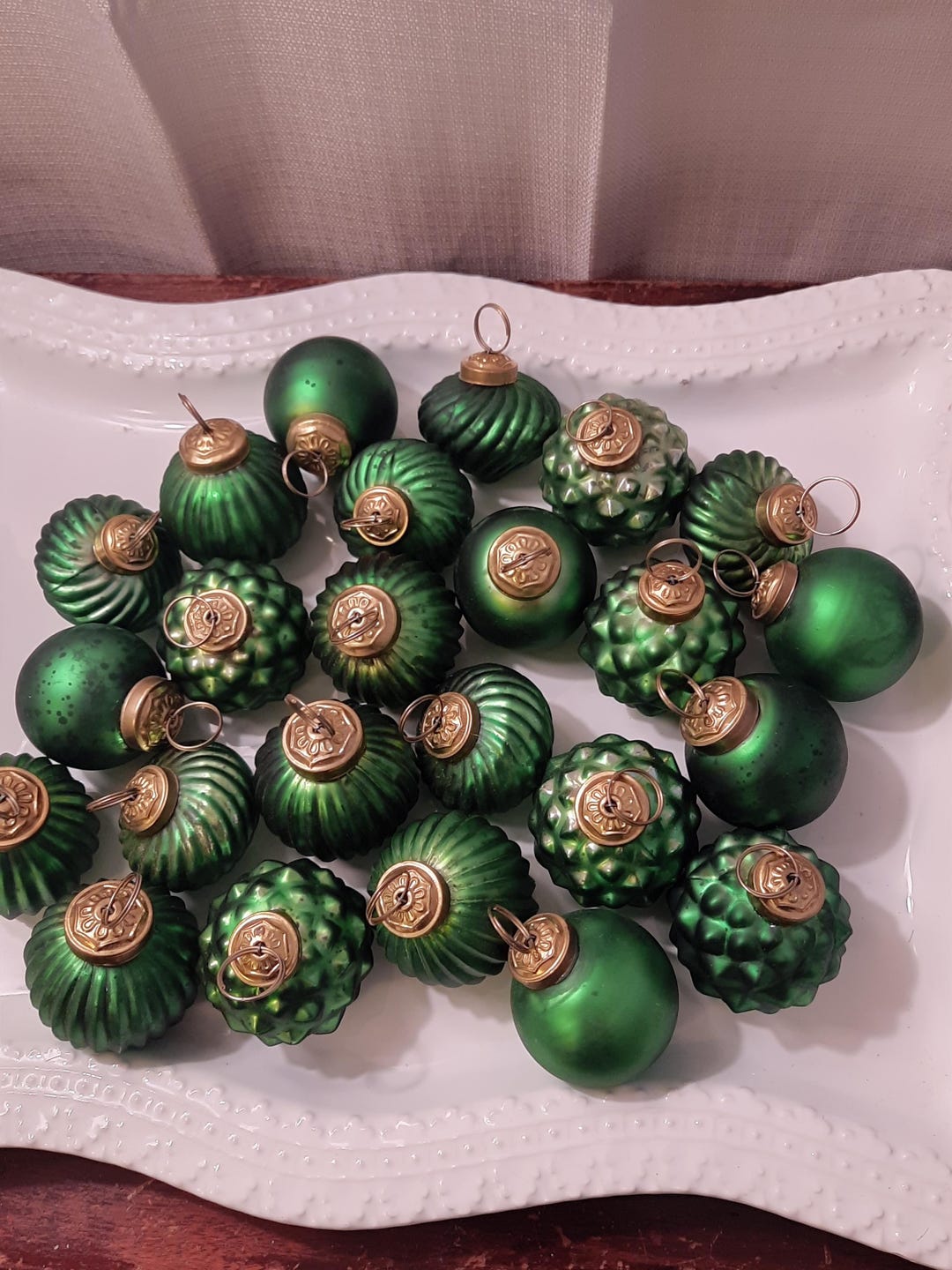 Distressed Lot of 24 Green Mercury Glass Christmas Ornaments Holiday ...