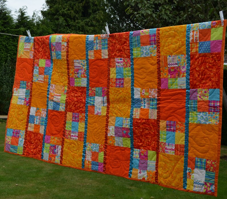 Orange Patchwork Quilt. Orange Multi Bed Throw. Vibrant Orange | Etsy