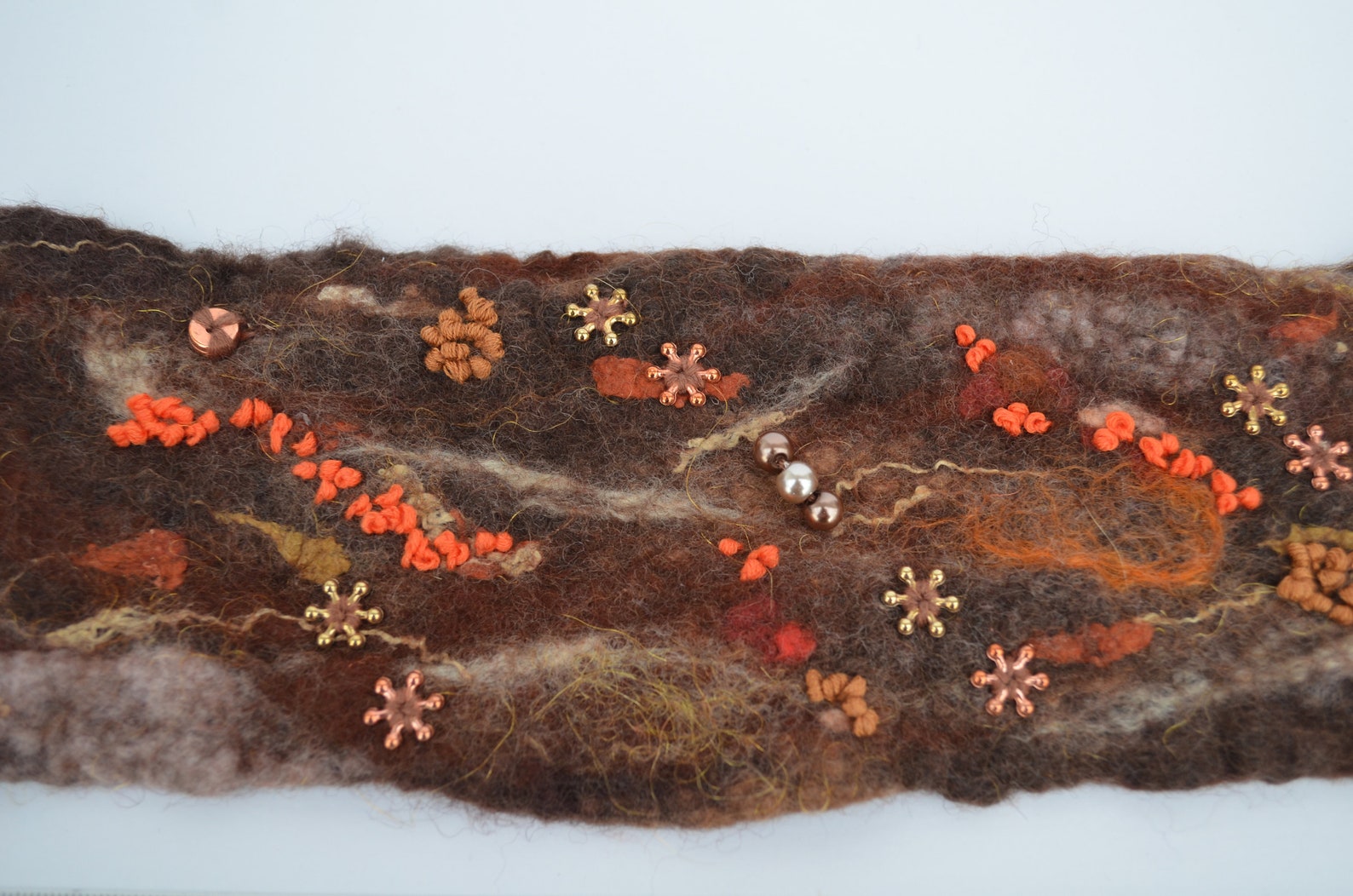 Brown Wool Cuff. Fibre Art Cuff. Felt Bracelet. Wool Felted Cuff. Felt ...