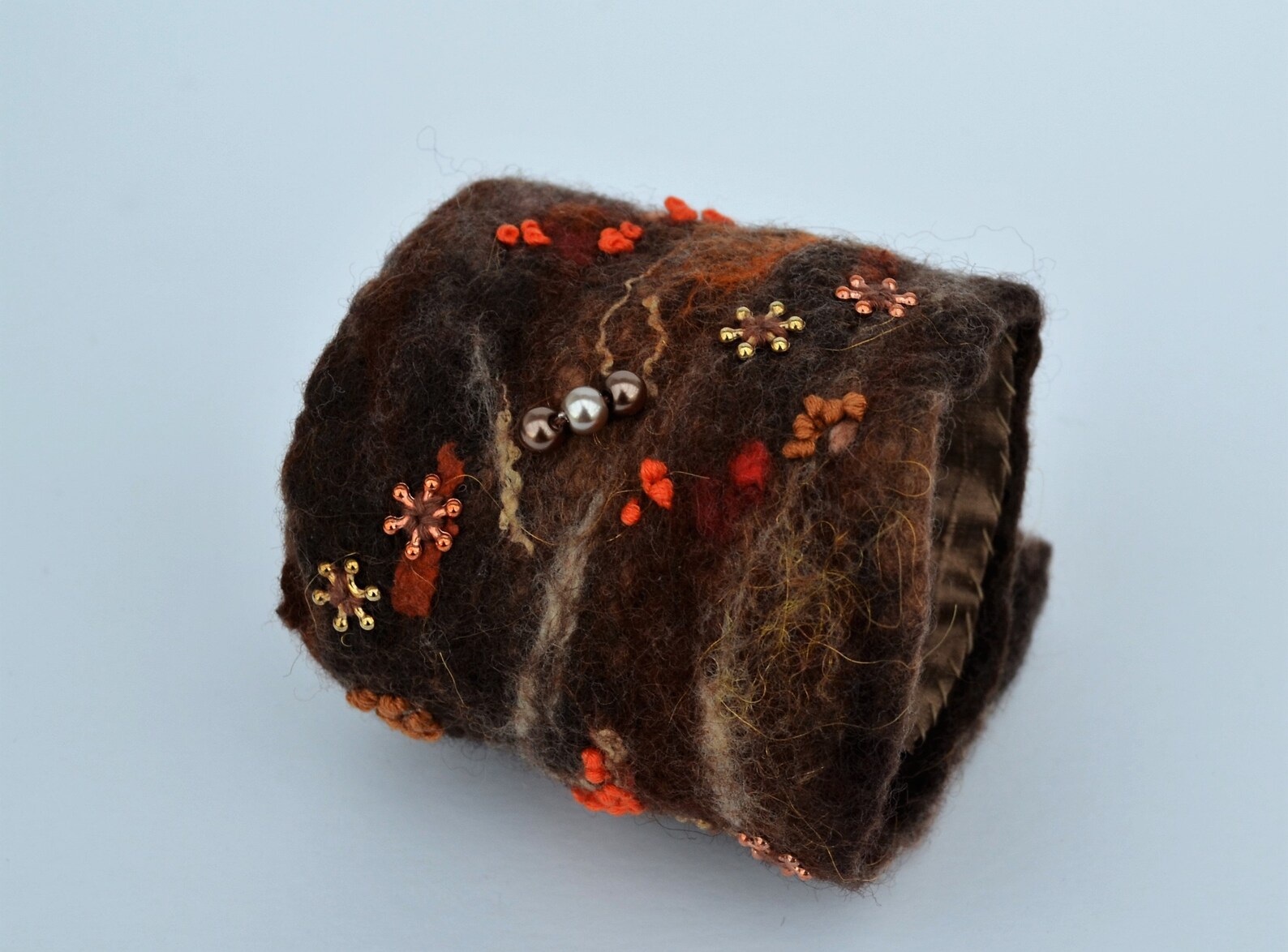 Brown Wool Cuff. Fibre Art Cuff. Felt Bracelet. Wool Felted Cuff. Felt ...