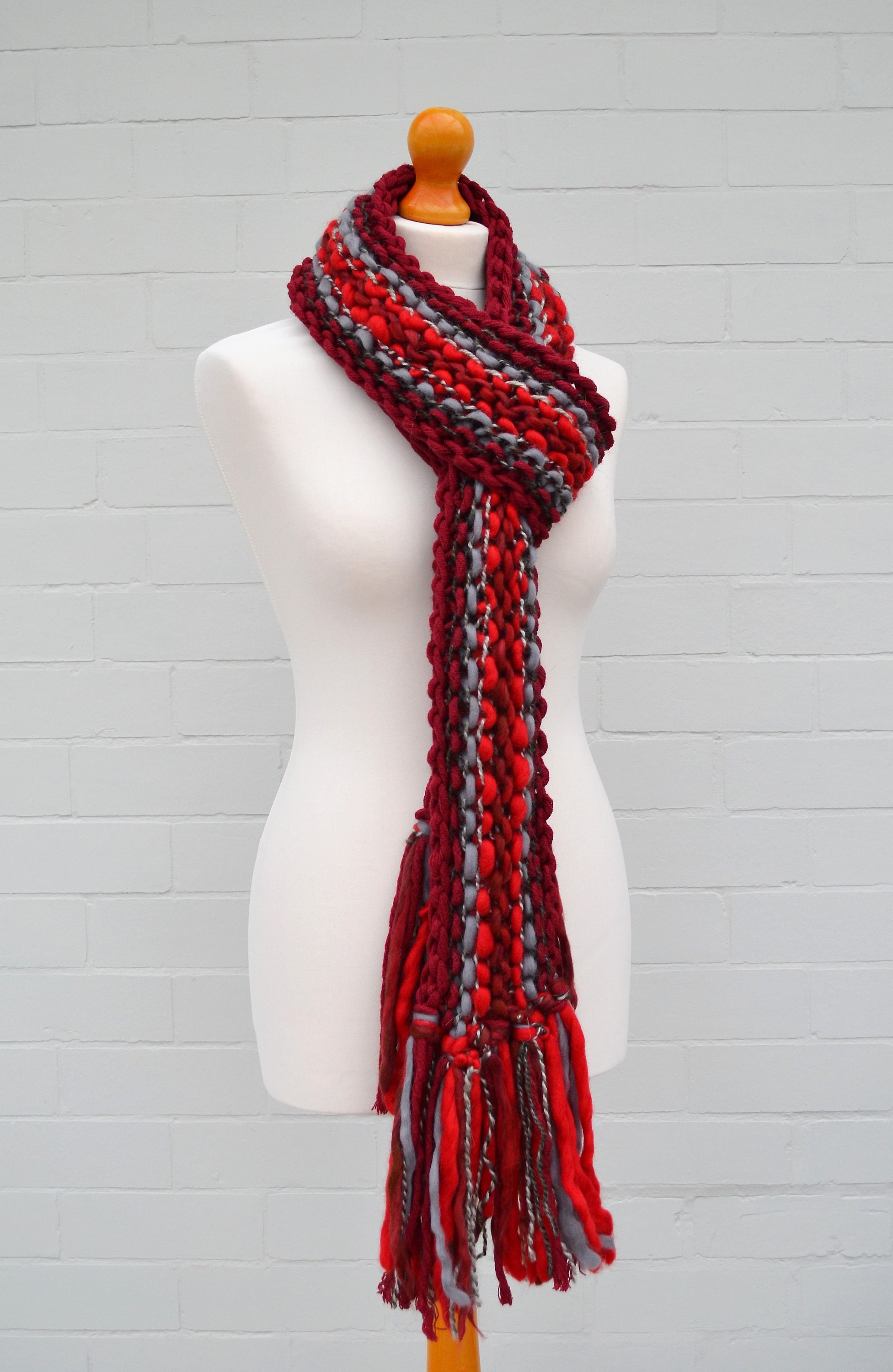 Bufanda de punto grueso de color rojo. Bufanda roja - Etsy España
