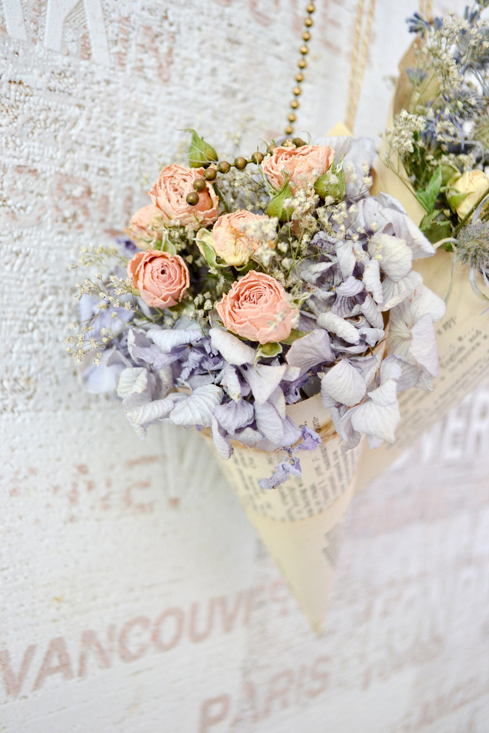Arrangement in a Vintage Cone of Dried Flowers With Thistle, Lavender ...