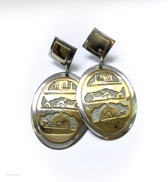 Gold Aztec Earrings Sterling Silver ON SALE native american | Etsy