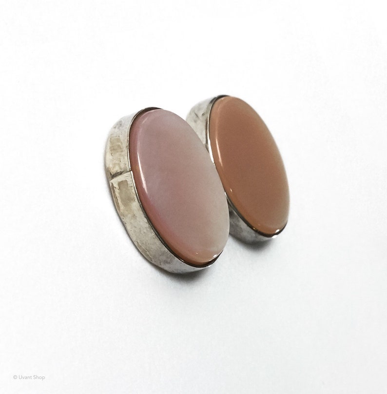 Large Pink Stone Post Earrings Sterling Silver vintage | Etsy