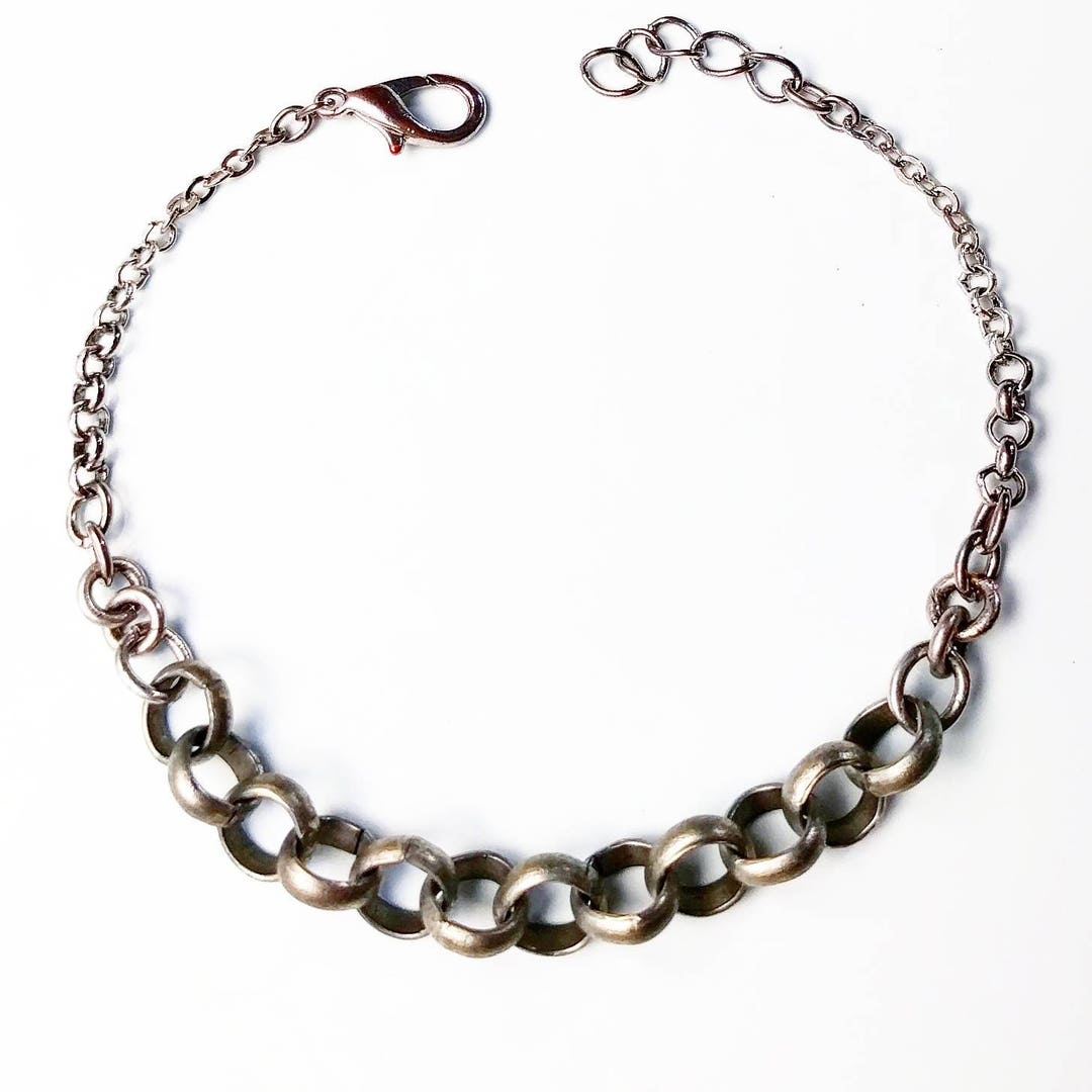 Gray Cyberpunk Chain Bracelet wide chain bracelet silver tone ...