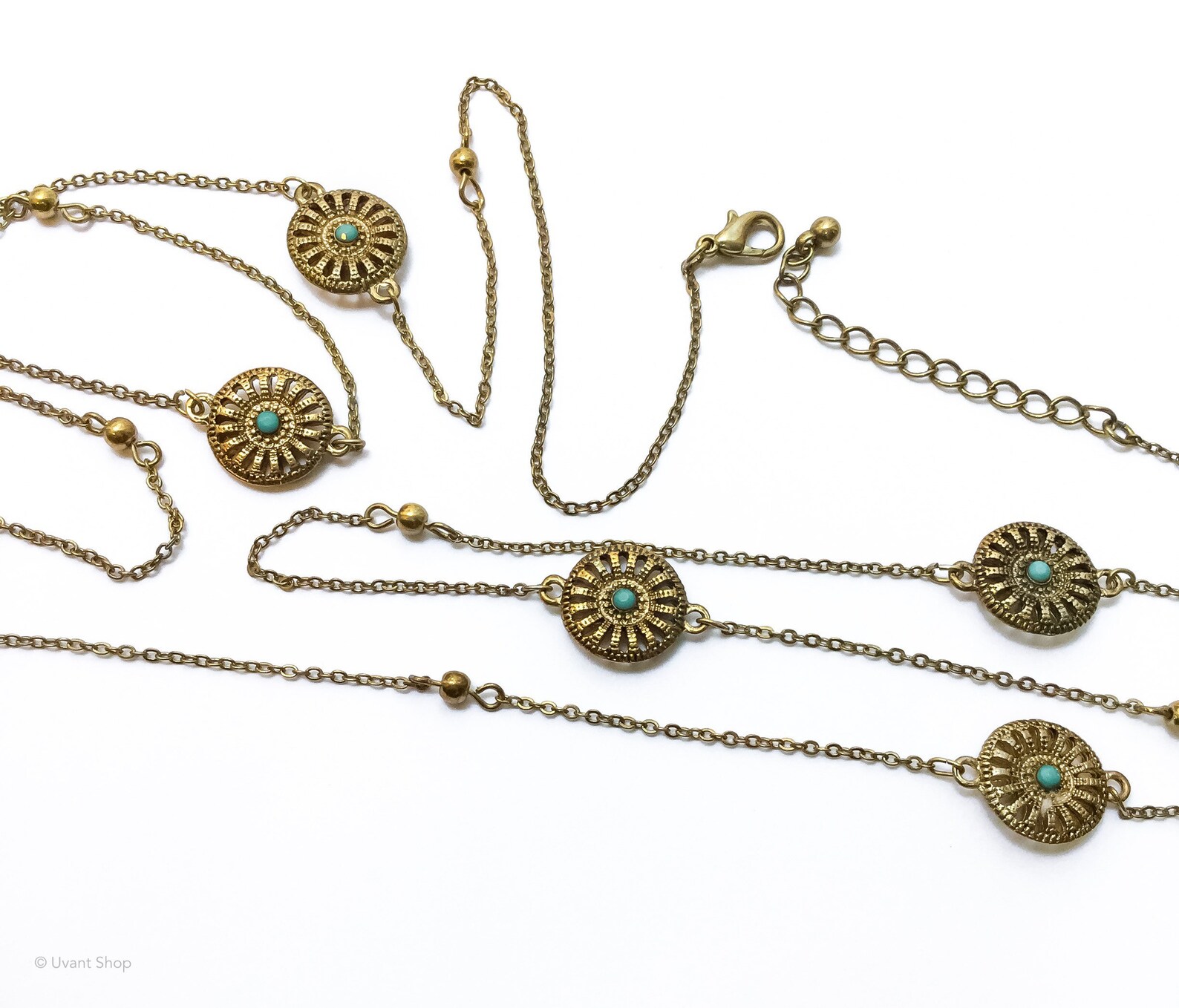 Faux Turquoise Medallion Gold Tone Necklace Vintage Art Deco - Etsy