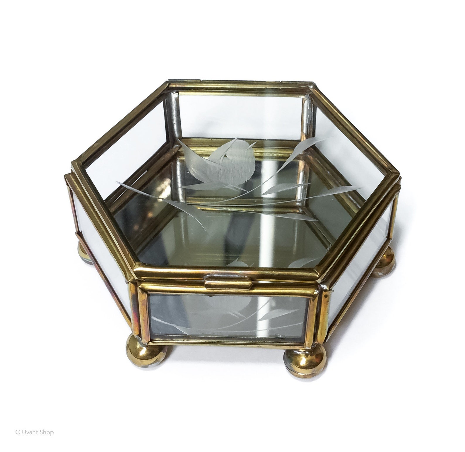 1970s Glass Brass Box glass metal box vintage trinket | Etsy