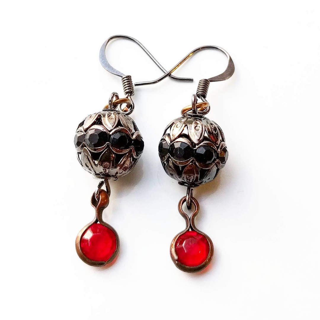Black Red Gothic Dangle Earrings Black Red Earrings, Crimson Red ...