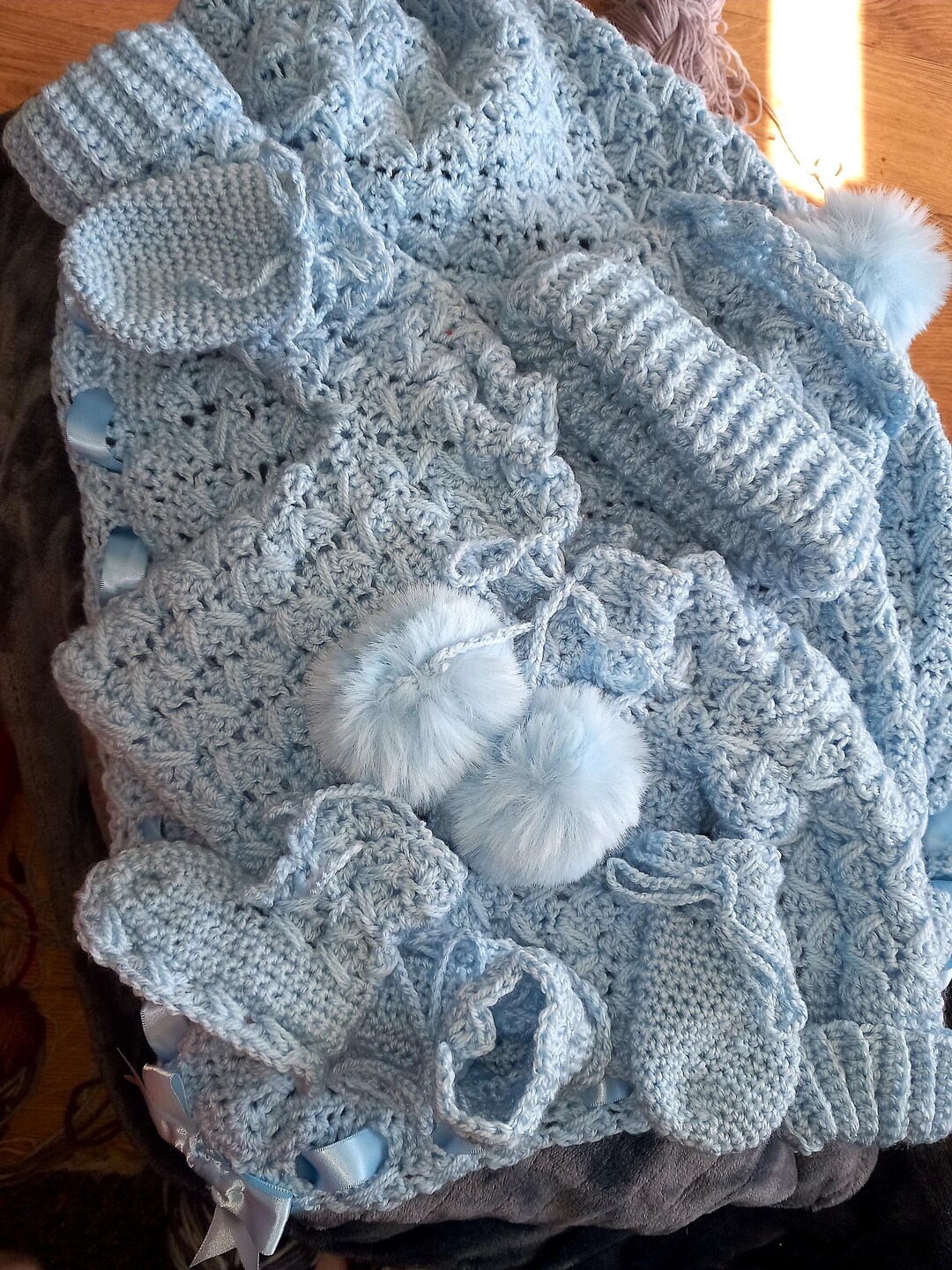 Handmade Baby Blue Crochet Baby Pram Set - Etsy