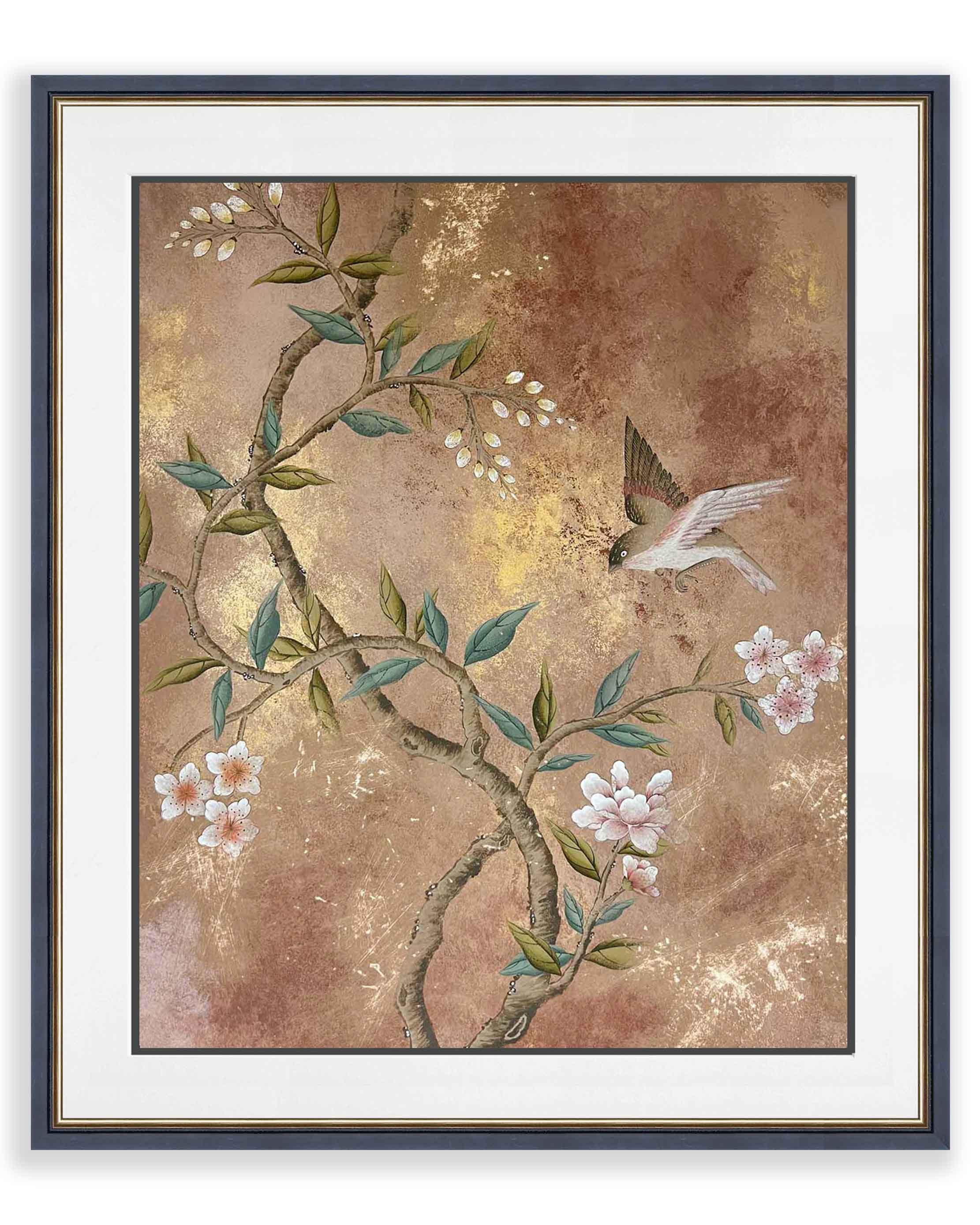 Distressed Mottled Pink Chinoiserie Original Painting / Botanical ...