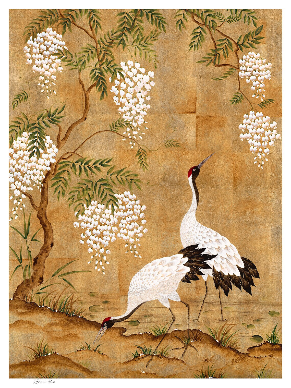 Okyo Gold and White Bird Art Print / Japanese Art Crane and - Etsy